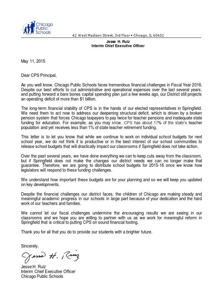 CPS Budget Letter To Principals | PDF