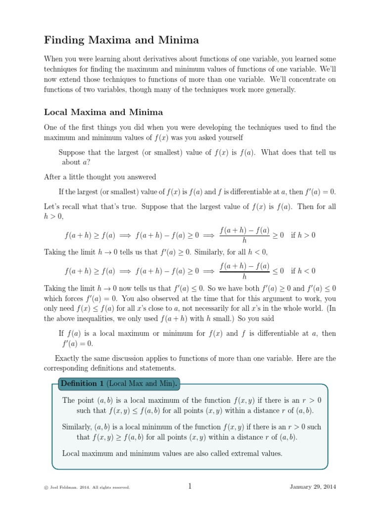 Finding Maxima and Minima of Multivariable Functions | PDF | Maxima And ...
