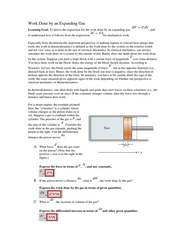 Work Done by Expanding Gas Formula | PDF | Heat | Gases