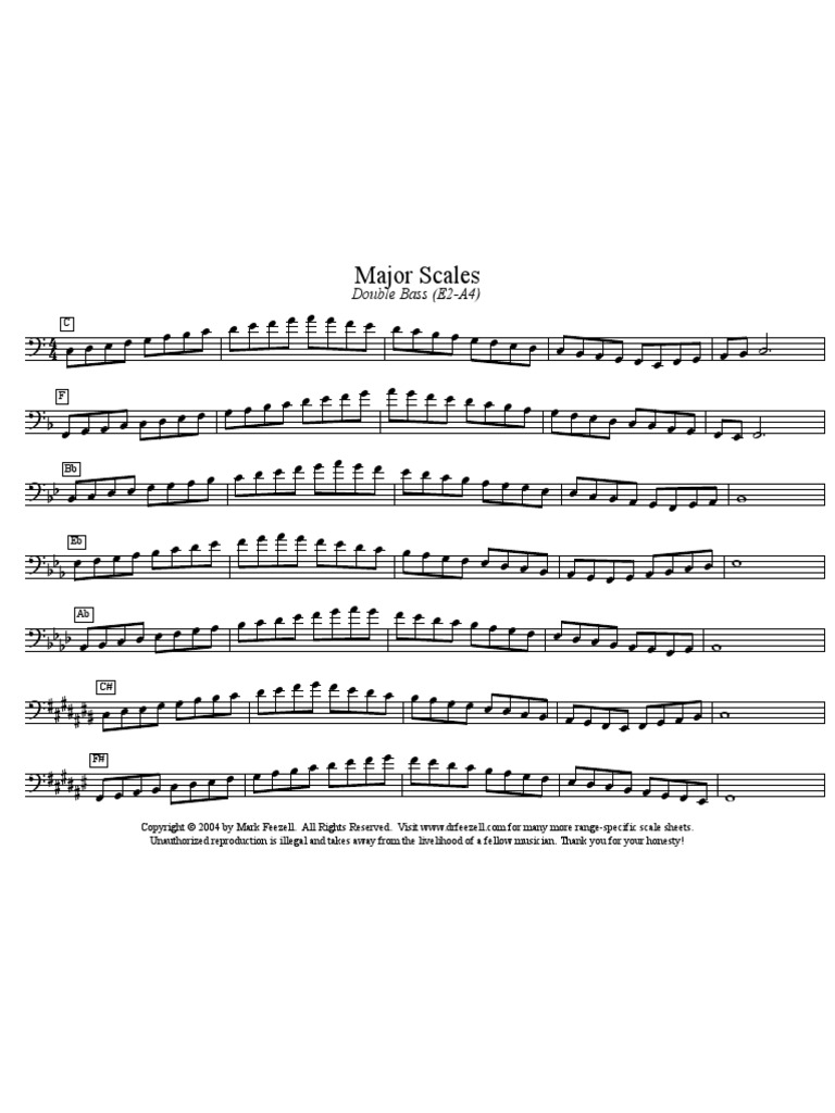 Major Scales: Double Bass (E2-A4) | PDF | Art