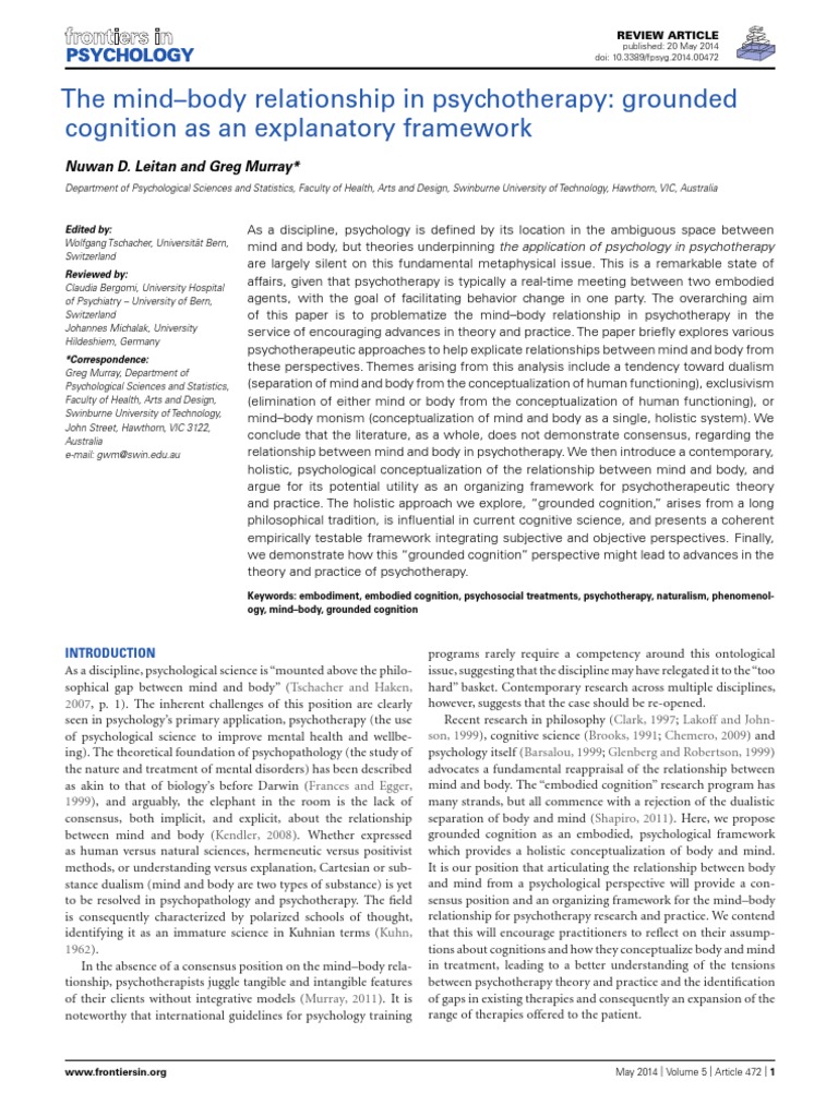 The Mind-Body Relationship in Psychotherapy PDF | PDF | Psychotherapy ...