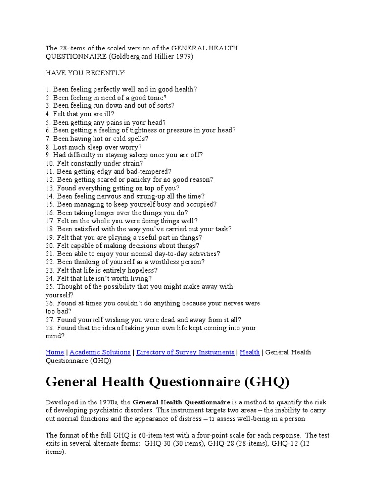 28 ghq | Applied Psychology | Cognition