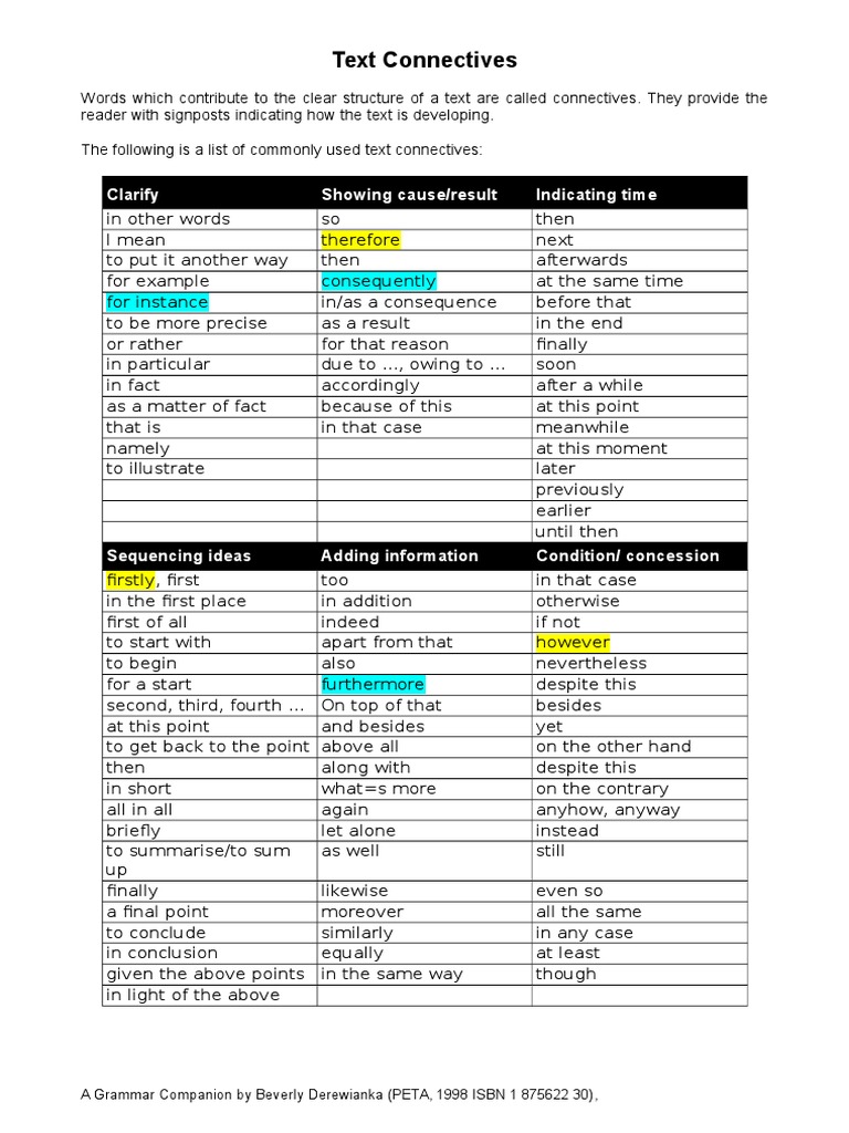 Text Connectives | PDF