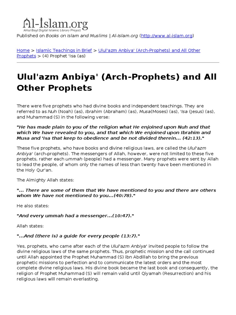 Ulul'Azm Anbiya' (Arch-Prophets) and All Other Prophets | Moses In ...