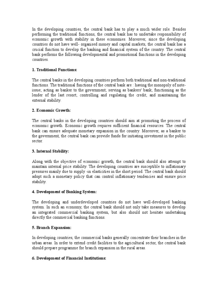 Role of Central Bank | PDF | Central Banks | Developing Country