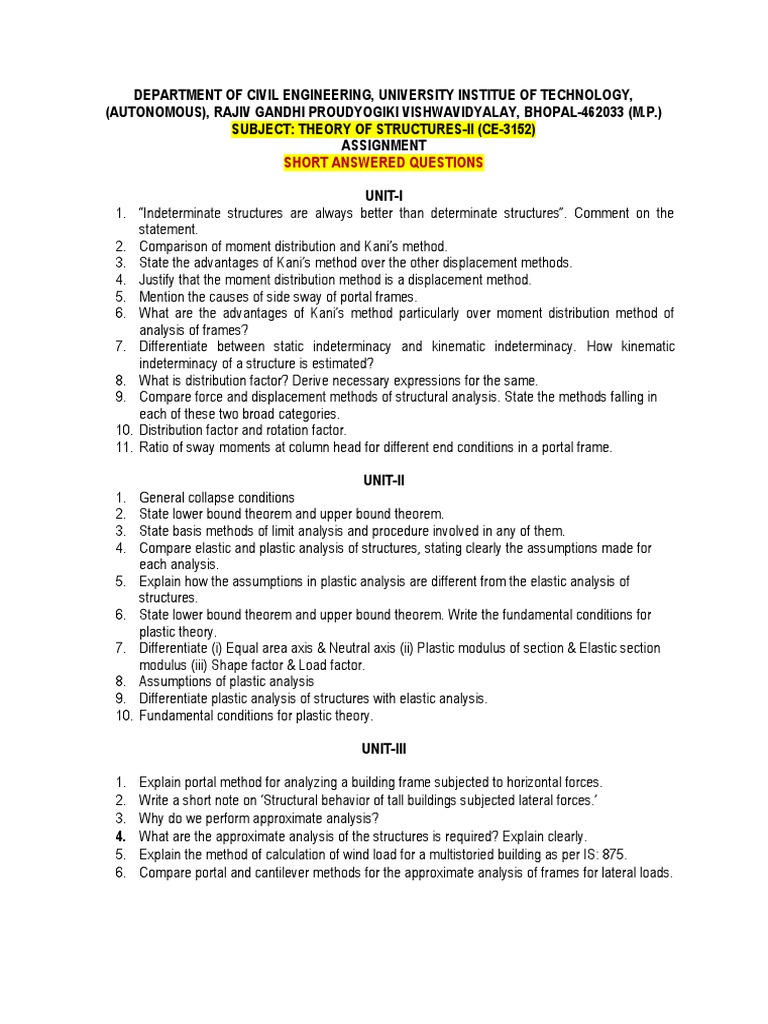 Theory of Structures-II (CE-3152) Short Answered Questions 2015 | PDF ...