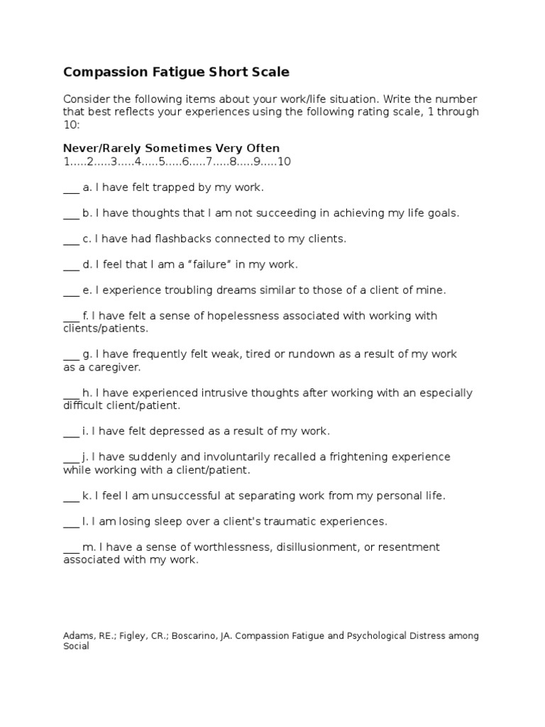 Compassion Fatigue Assessment Scale | PDF