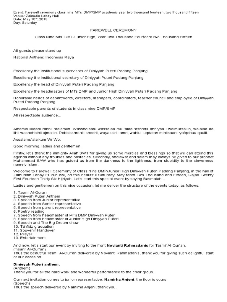 Farewell Ceremony (MC Script) | PDF | Islamic Theology | Monotheism