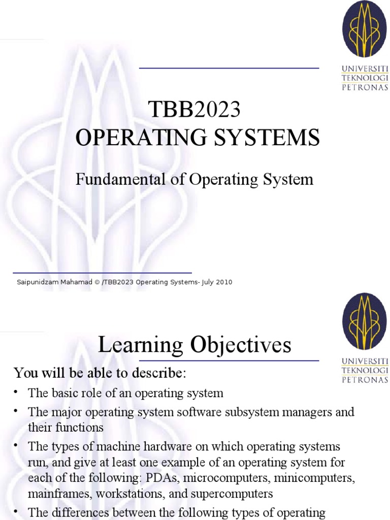 Lecture 1 - Fundamentals of Operating System | PDF | Operating System ...