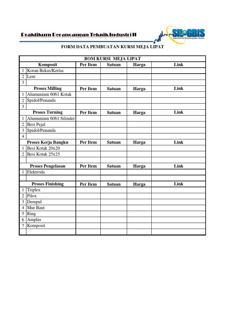Material List for Folding Table Production | PDF