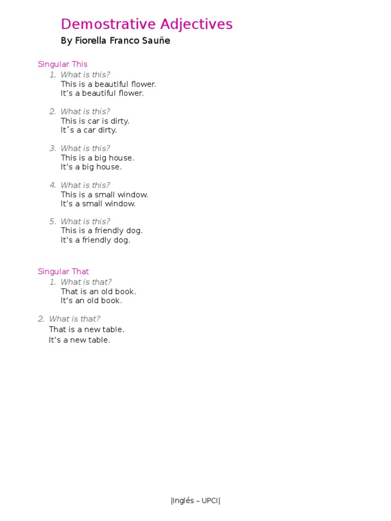 Demostrative Adjectives: by Fiorella Franco Sauñe | PDF