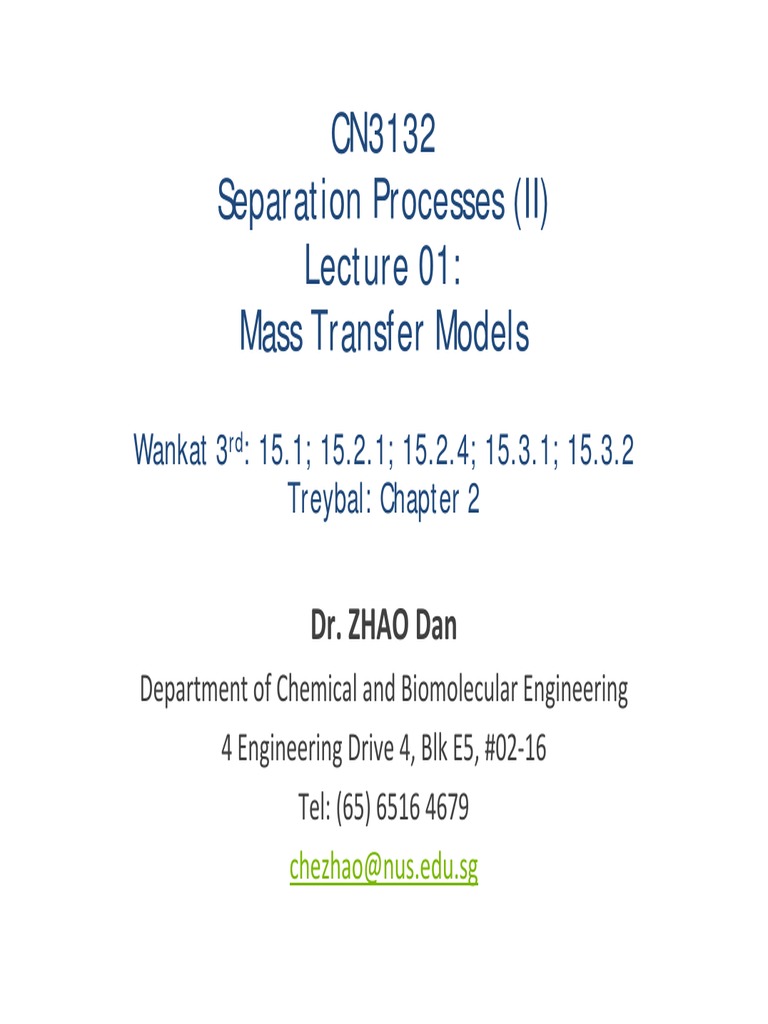 CN3132 II Lecture 01 Mass Transfer Models | PDF | Physical Sciences ...
