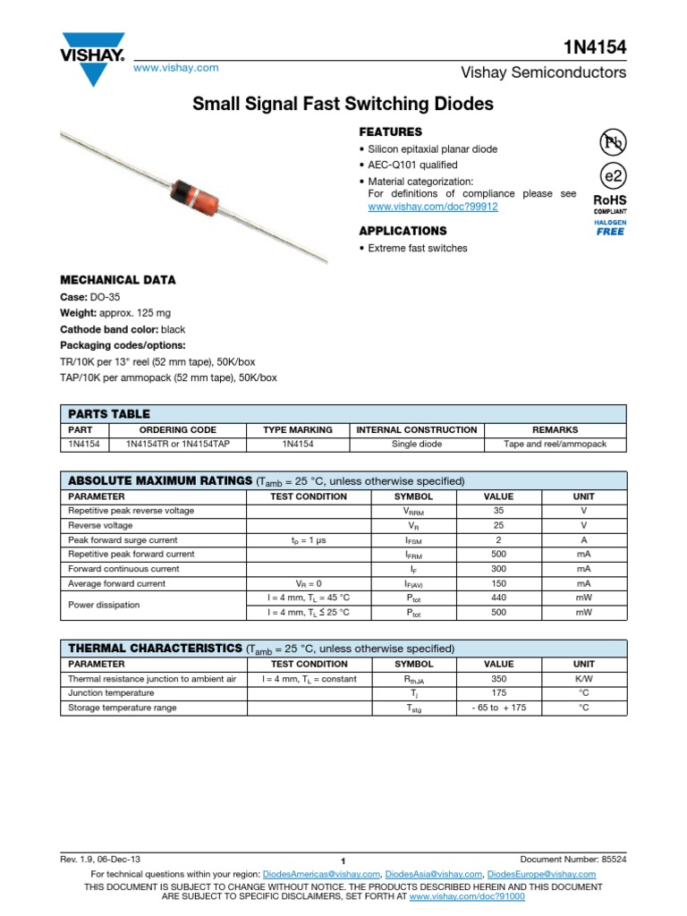 1 N 4154 | Download Free PDF | Diode | Electrical Engineering
