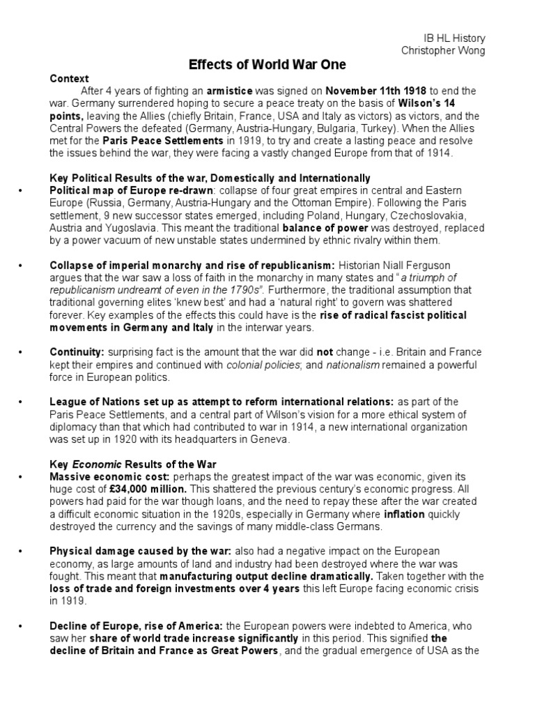 Effects of World War One | PDF | Treaty Of Versailles | World War I