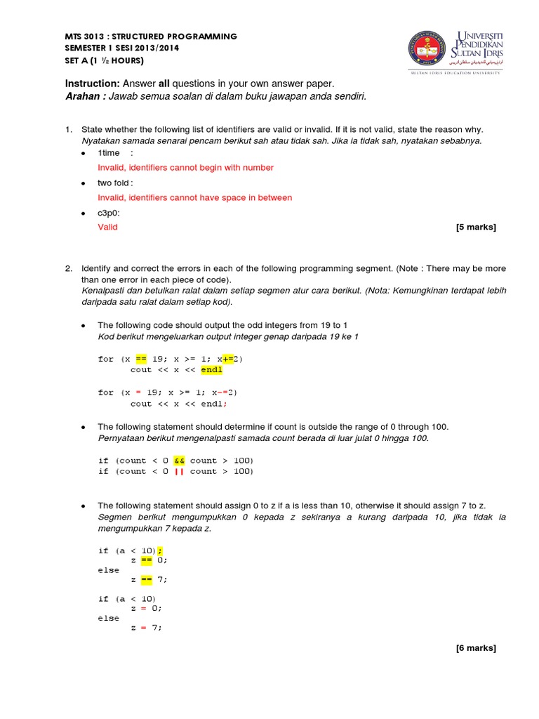 Soalan MidSem-SKEMA | PDF | Integer (Computer Science) | Software Development