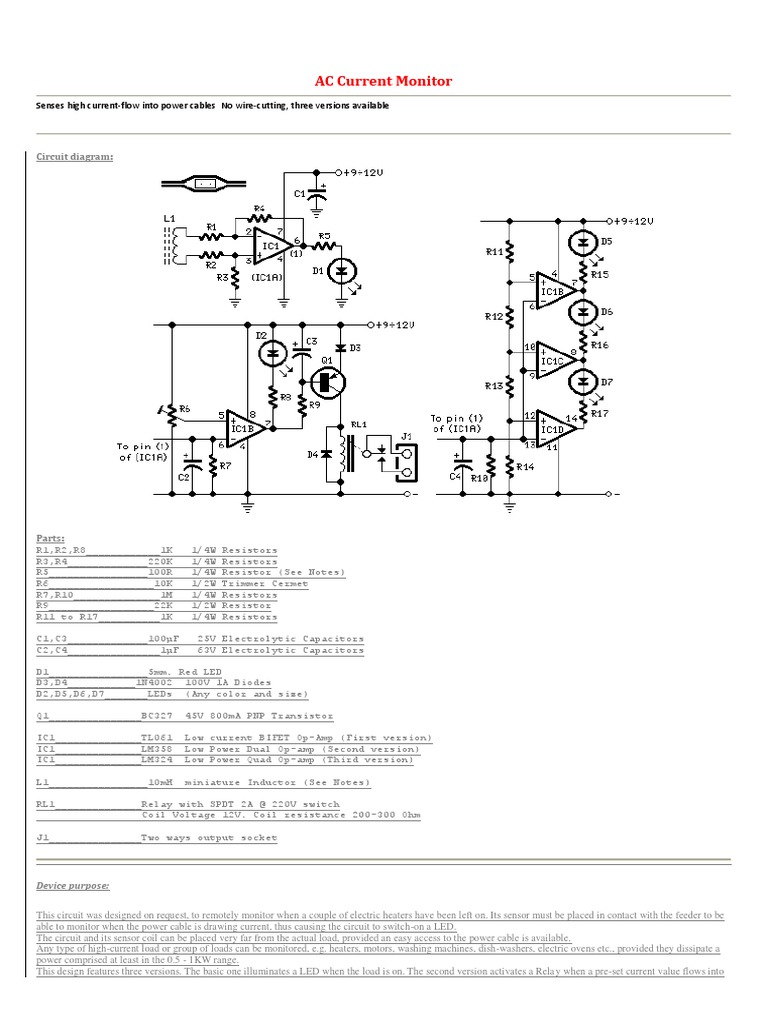 AC Current Monitor by LM358 | PDF | Resistor | Power Supply