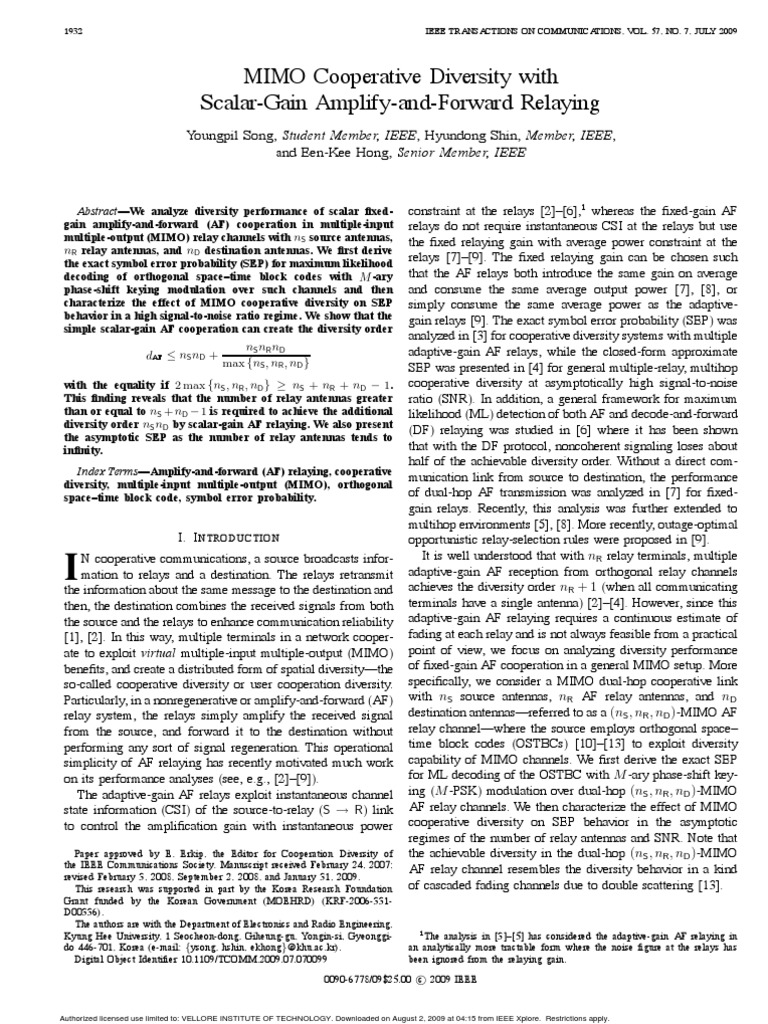 MIMO Cooperative Diversity in AF Relaying | PDF | Mimo | Wireless