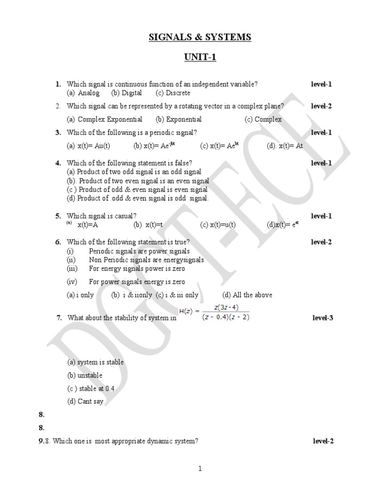 Signals & Systems Quiz Questions | PDF | Spectral Density | Systems Theory