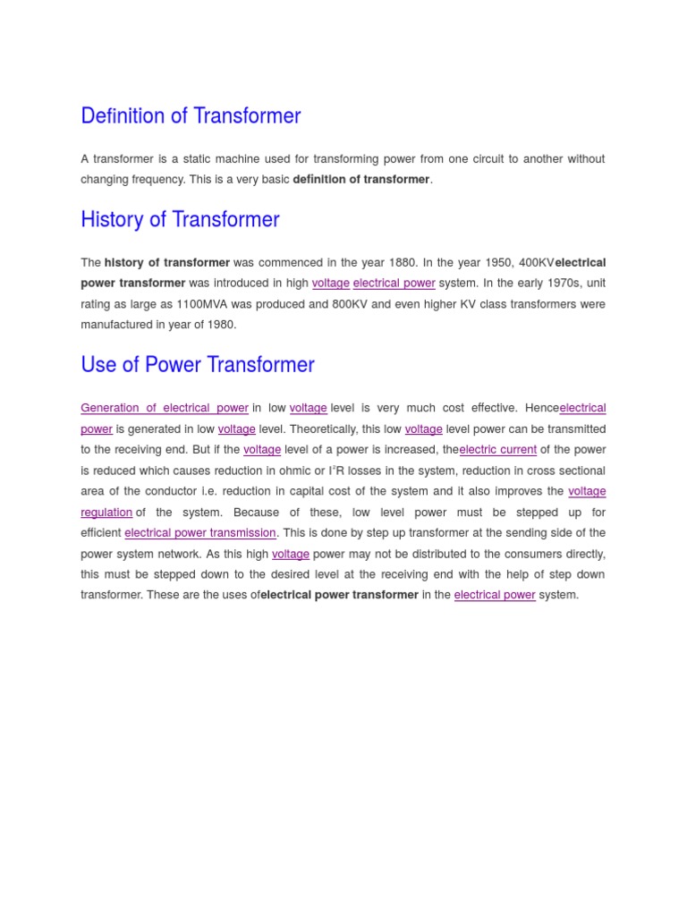 Definition of Transformer | PDF | Electrical Resistance And Conductance ...