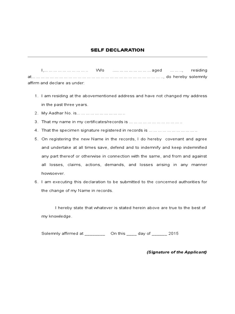 Self Declaration: (Signature of The Applicant) | PDF