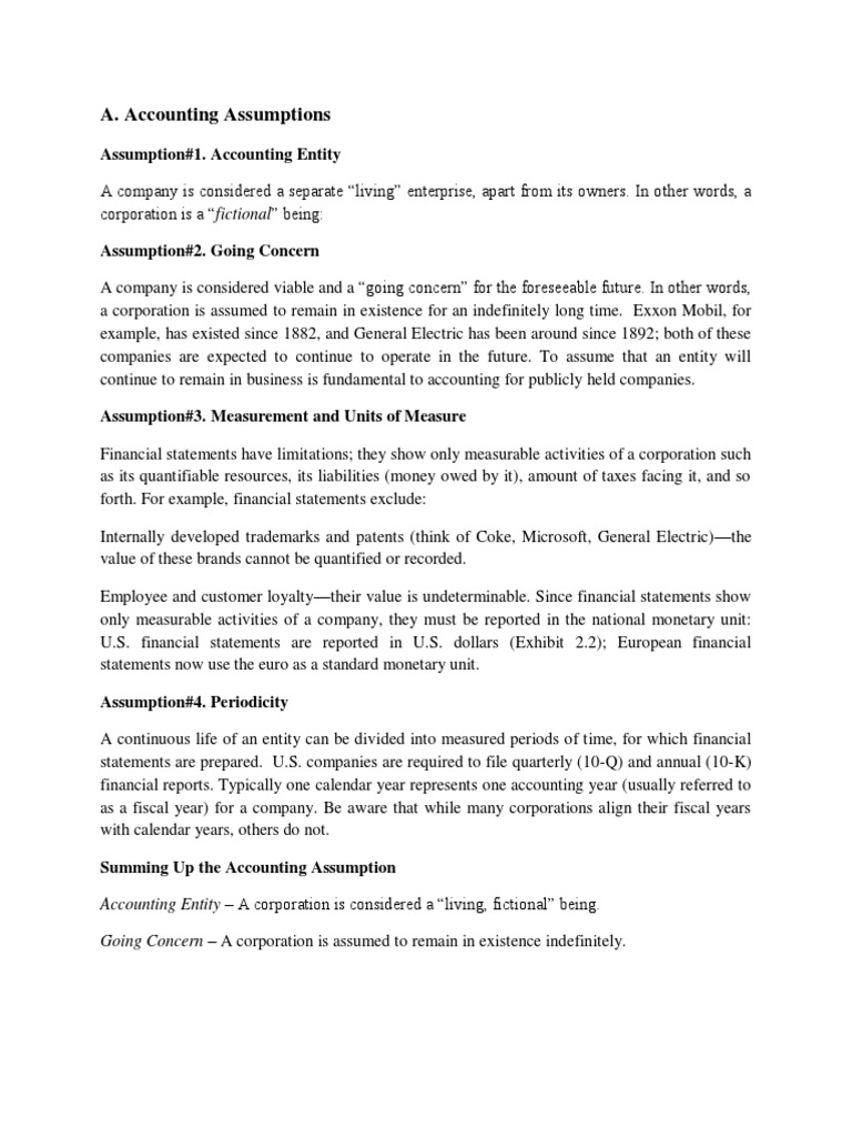 Assumptions | Financial Statement | Historical Cost