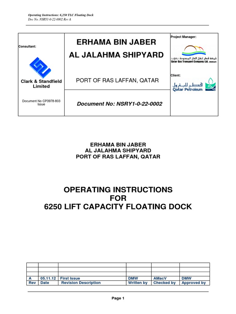 Operating Instruction 6250T Floating Dock | PDF | Ships | Valve