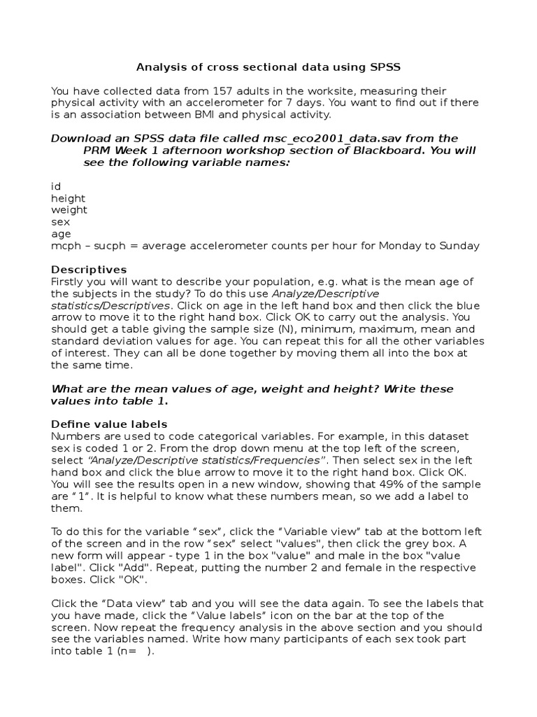 SPSS Study Skills Task Sheet | PDF | Analysis Of Variance | Body Mass Index