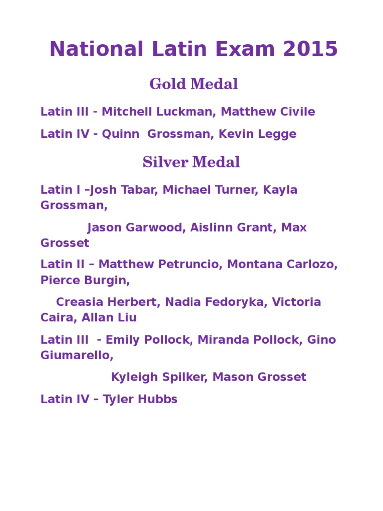 National Latin Exam 2015 Results | PDF