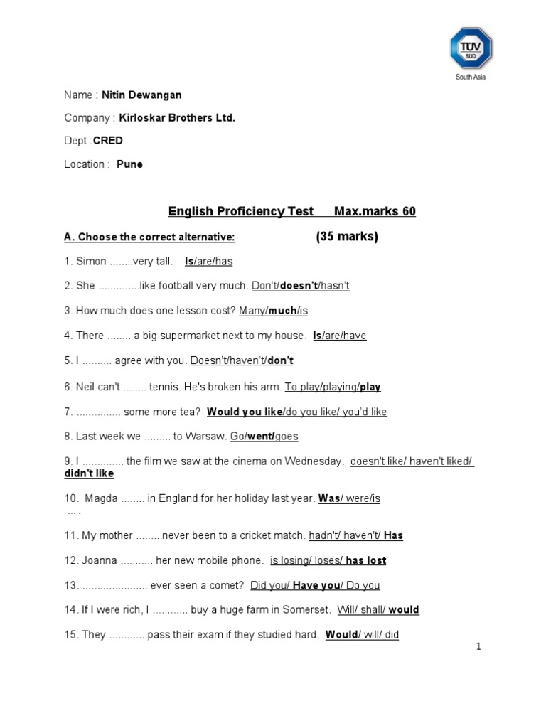 English Language Basic Test-Solution | PDF