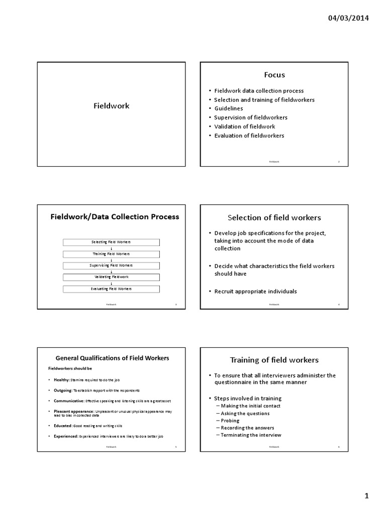 Focus: Fieldwork/Data Collection Process | PDF | Survey Methodology ...