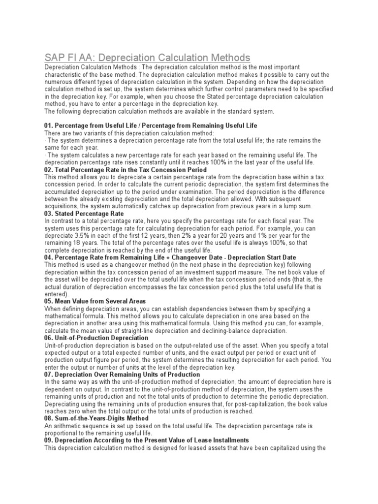 SAP Depreciation Methods | PDF | Depreciation | Tax Deduction