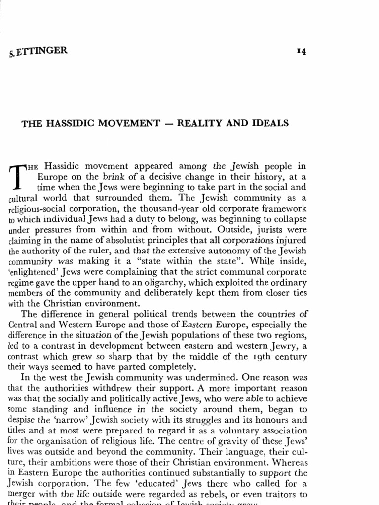 Shmuel Ettinger - The Hassidic Movement - Reality and Ideals | PDF ...