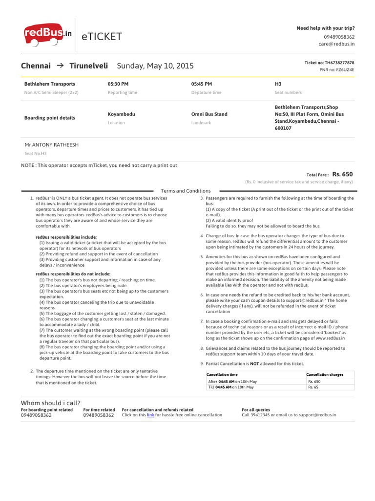 RedBus Ticket | Ticket (Admission) | Bus