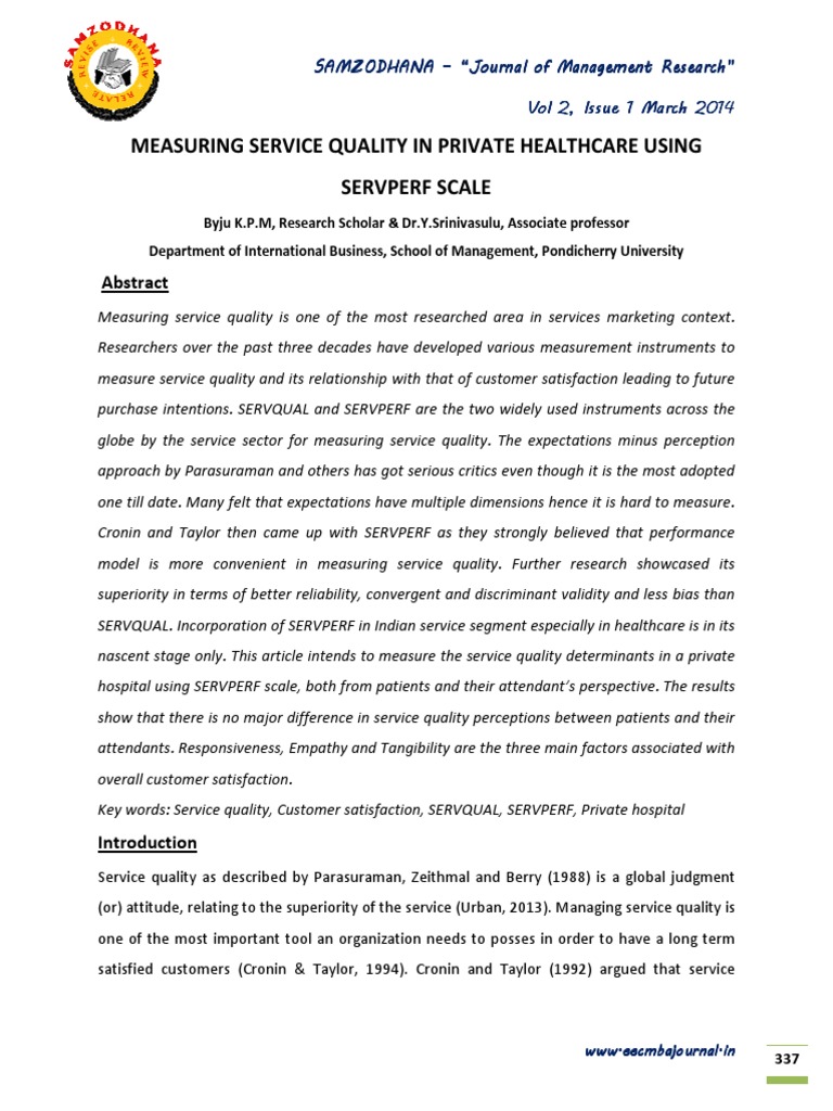 Measuring healthcare service quality using SERVPERF | PDF | Statistical ...