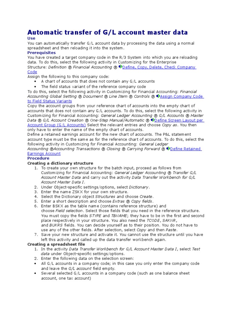 Automatic Transfer of GL Account Master Data - 2013 | PDF | Spreadsheet ...