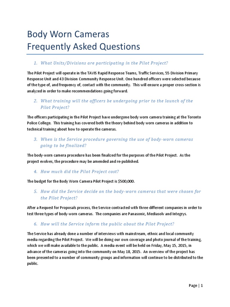 Body Worn Cameras Frequently Asked Questions | PDF | Body Worn Video ...