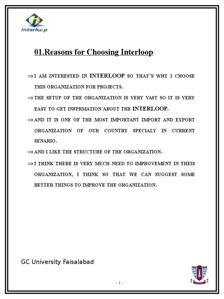 Reasons For Choosing Interloop | PDF | Sock | Employment