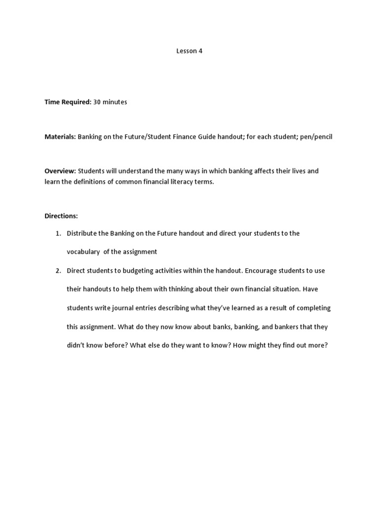 Banking Basics for Grade 4 Students | PDF