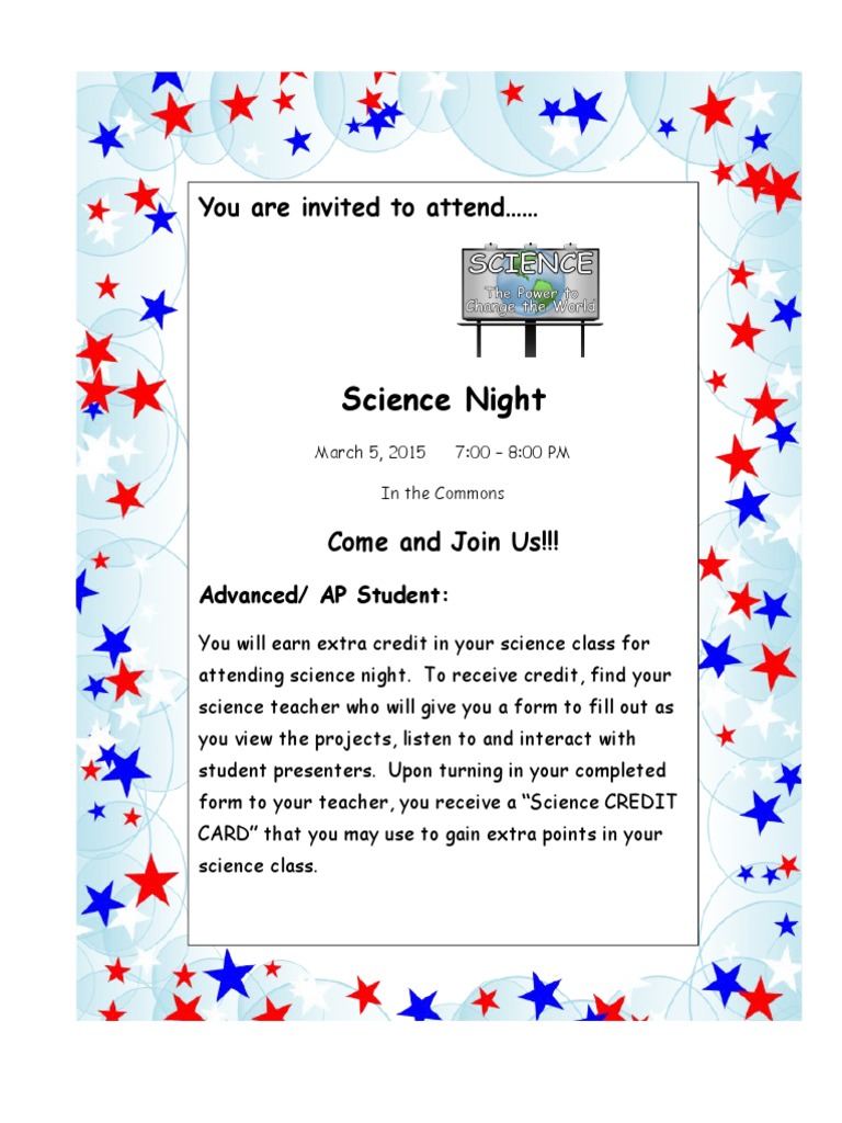 Science Night Extra Credit Opportunity | PDF | Career & Growth | Art