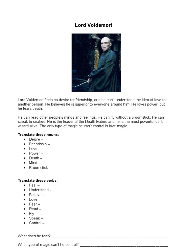Lord Voldemort - Simple Text Comprehension | PDF