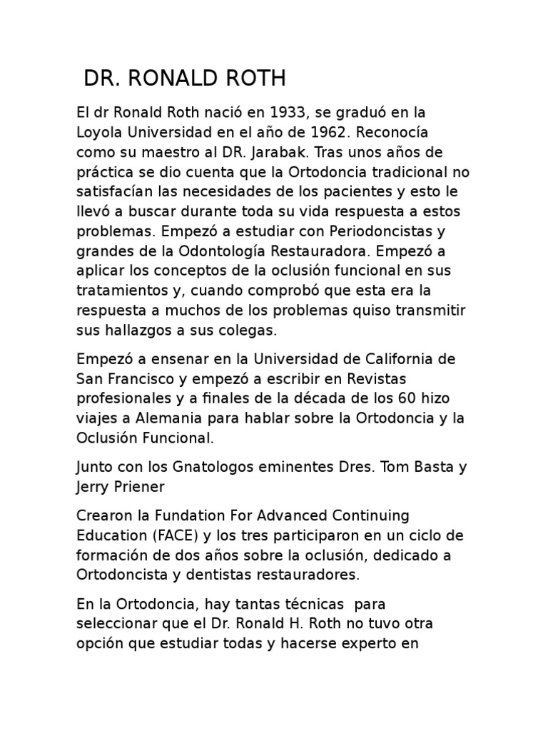 Filosofía y Contribuciones del Dr. Roth | PDF | Ortodoncia | Odontología