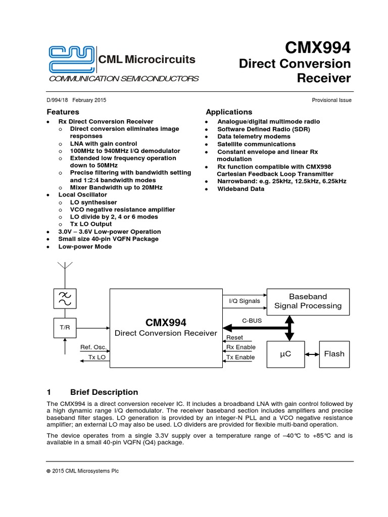 Direct Conversion Receiver: CML Microcircuits | PDF | Bandwidth (Signal ...