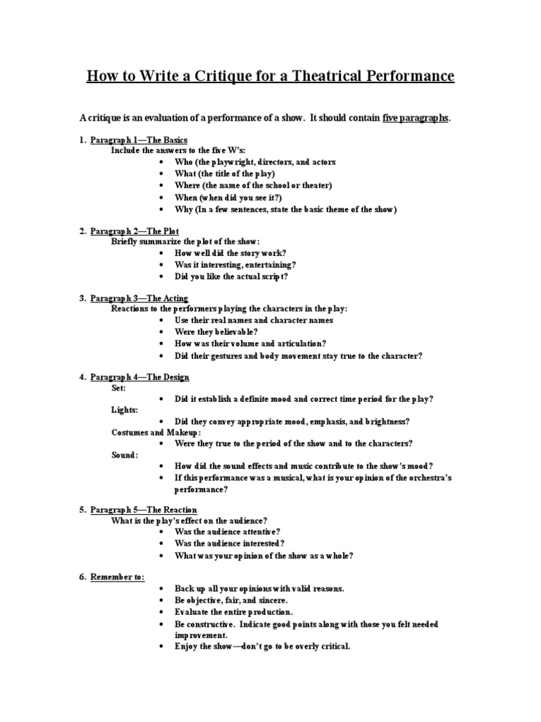 How To Write A Critique For A Theatrical Performance | PDF | Language ...
