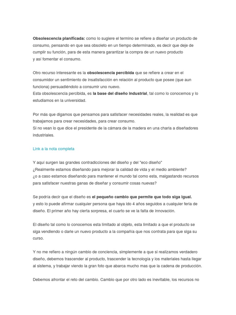 Obsolescencia Planificada | PDF | Producción y fabricación | Industrias