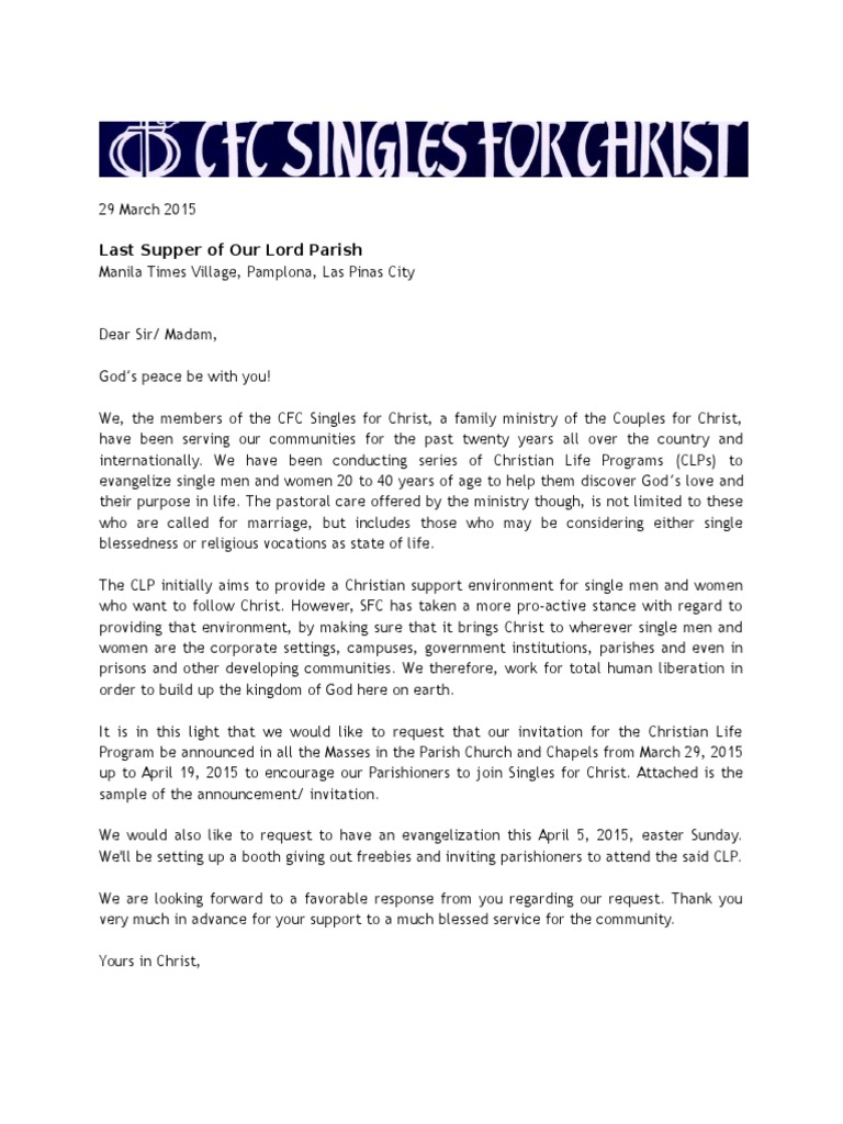 Booth and Mass Announcement Letter | PDF | Religious Behaviour And ...