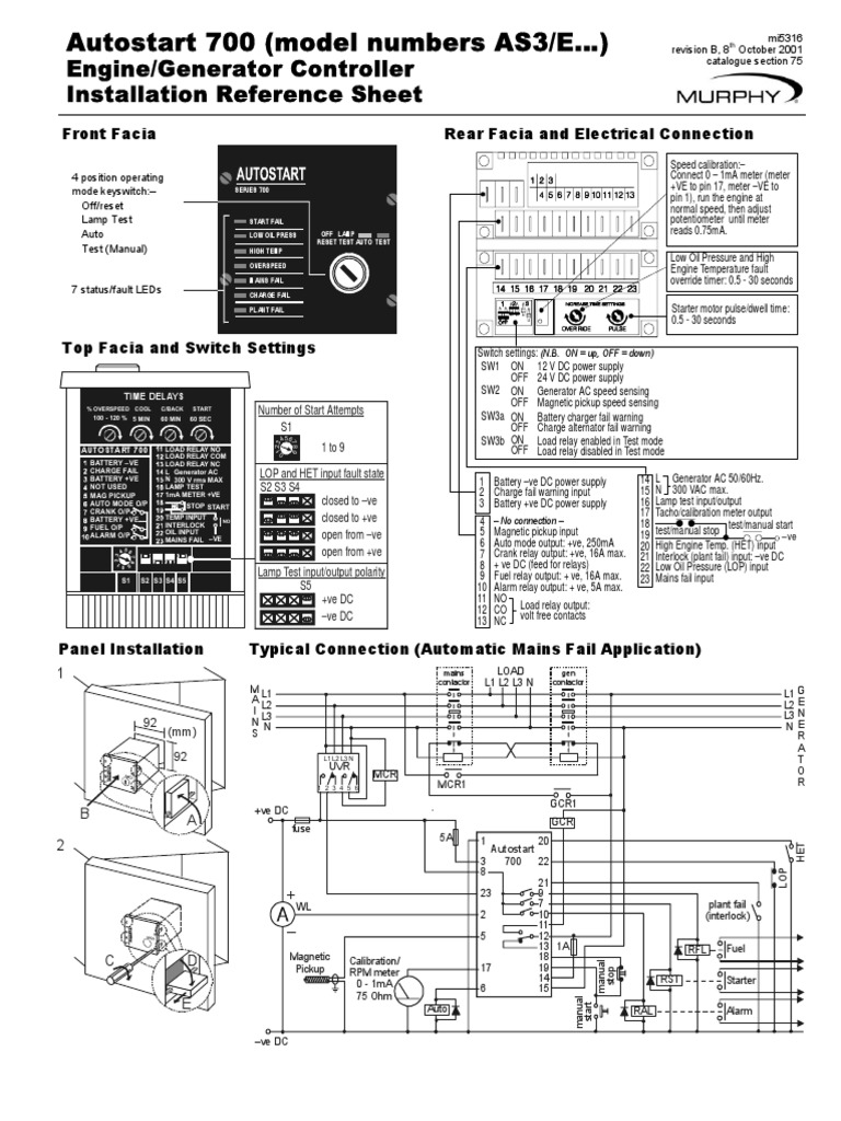Autostart 700 (Model Numbers AS3/E ) : Engine/Generator Controller ...