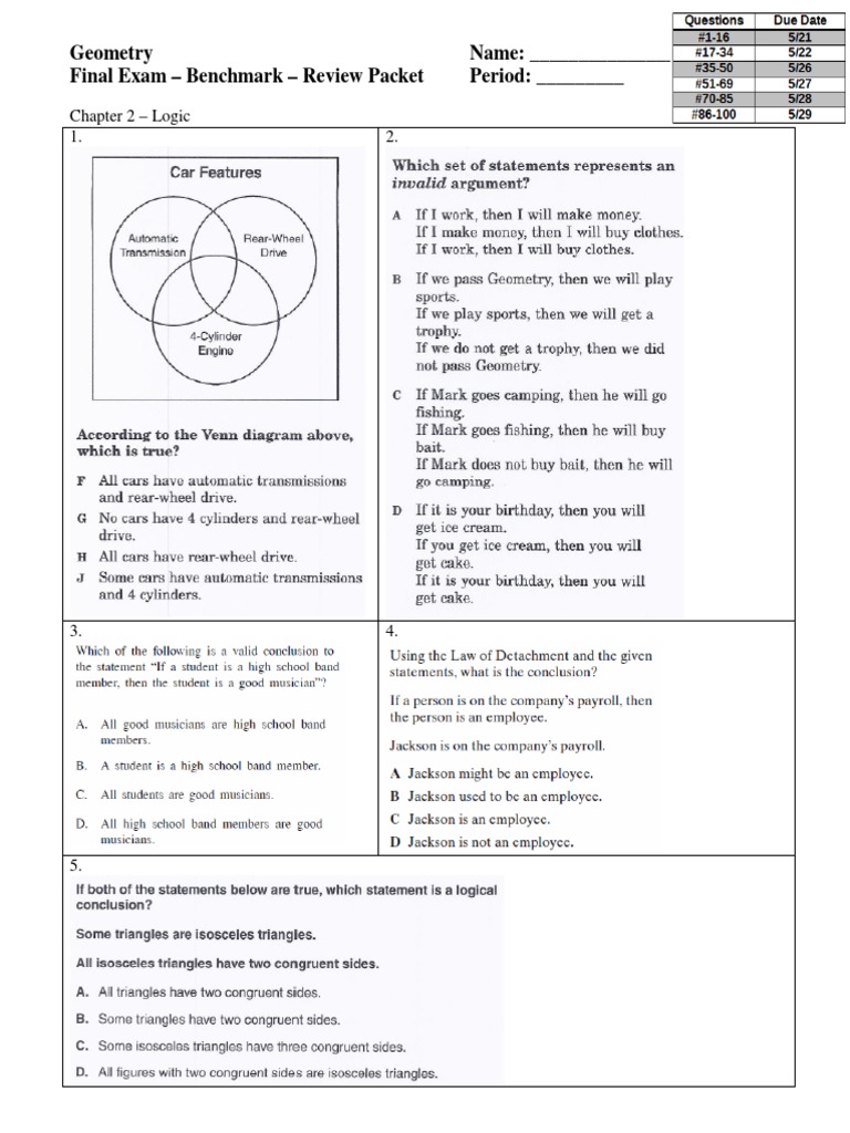 Final Exam Review Packet For Benchmark | PDF | Area | Volume