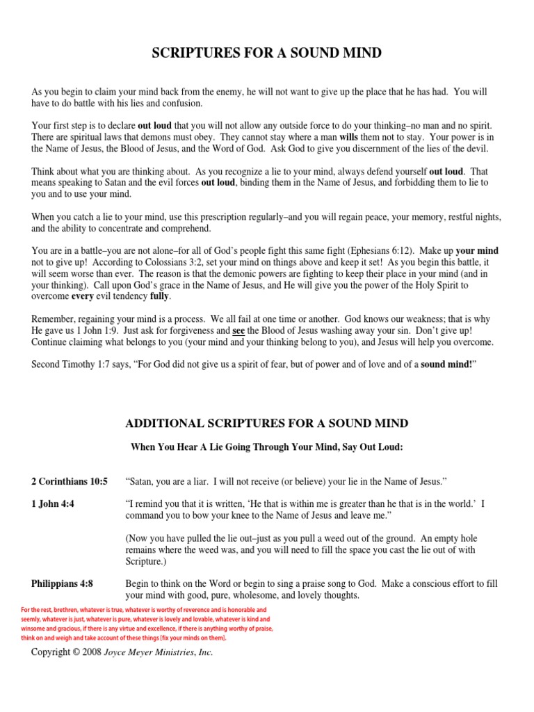 Additional Scriptures For A Sound Mind