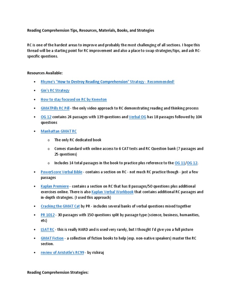 GMAT Reading Comprehension Strategies | PDF | Reading Comprehension ...