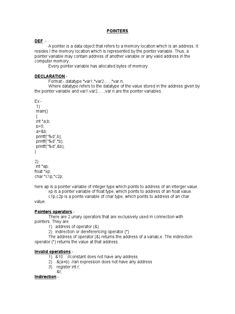 Pointers DEF | PDF | Pointer (Computer Programming) | Variable (Computer Science)